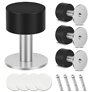 KOLAKO Black Door Stops, Floor Door Stoppers, No Drill Heavy Duty Modern Cylindrical Doorstops Rubber Bumper Adhesive Door Stop Wall Protector, Door Stoppers for Bottom of Door, 4 Pack