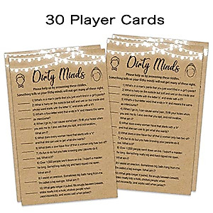 30 Fun Bridal Shower Games - Dirty Minds, Rustic Kraft Wedding Engagement Games Favors Party Supplies -5 X 7 Inches