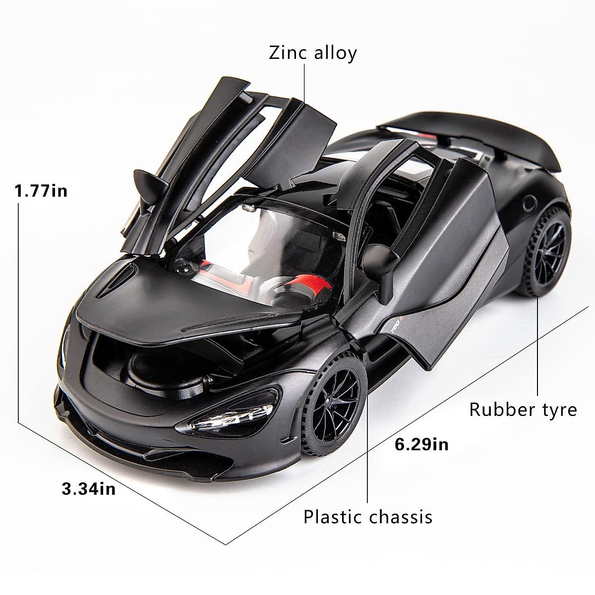 WAKAKAC 1/32 Diecast Car Model 720s Alloy Toy Car Pull Back with Light and Sound,Toy Vehicle for Girls Boys Adults Gift (Black)
