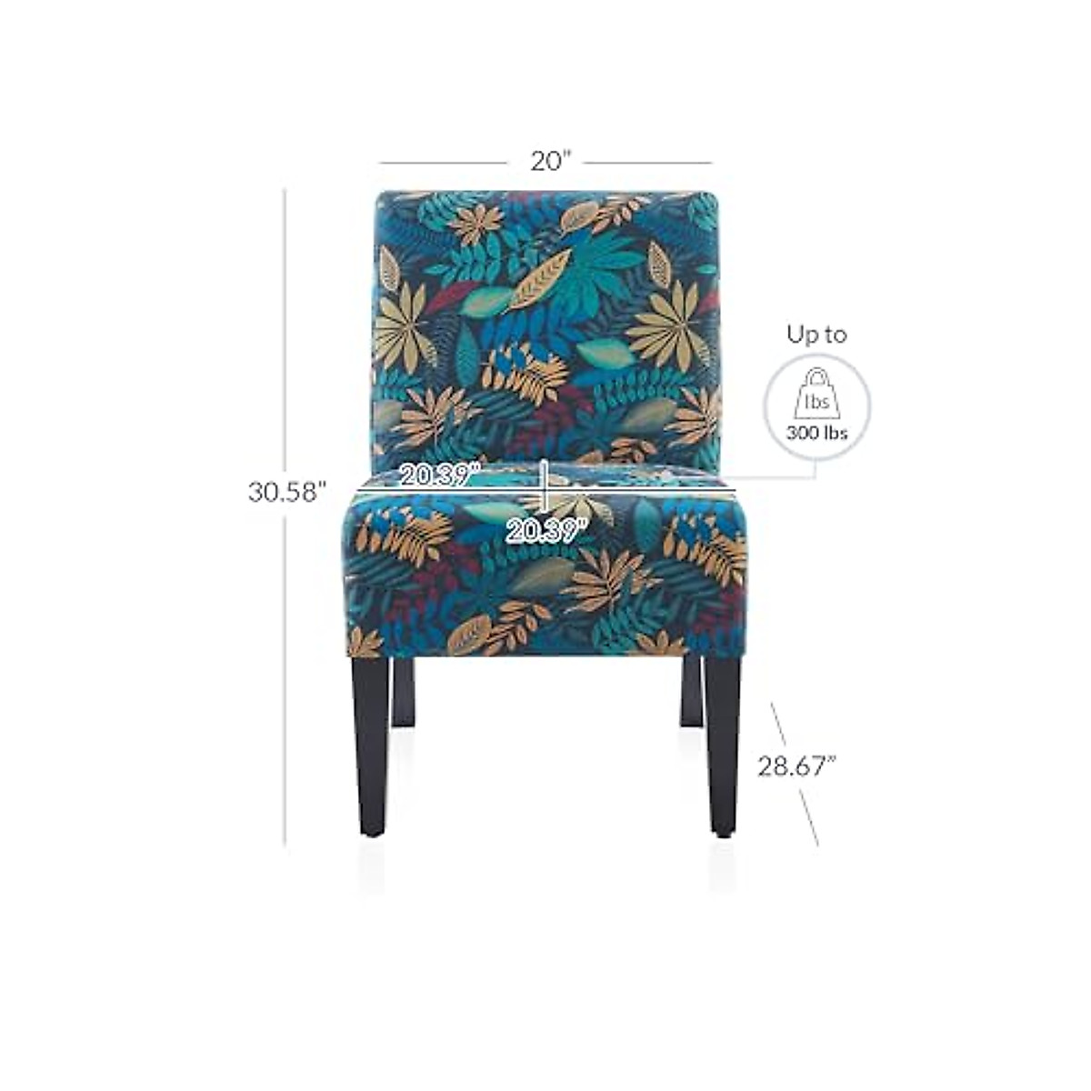 BELLEZE Accent Chair Modern Upholstered Living Room Chair with Curved Backrest and Wood Legs, Armless Slipper Chair for Bedroom, Fabric Corner Side Chair Lounge Chair - Andre (Leaf)