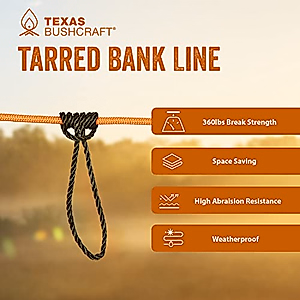 Texas Bushcraft Tarred Bank Line Twine - #36 Black Nylon String for Fishing, Camping and Outdoor Survival – Strong, Weather Resistant Bankline Cordage for Trotline (1/4 lb, Twisted)