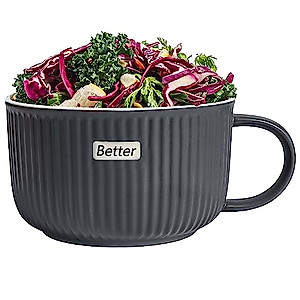 Artena 38 Ounce Soup Bowl with Handles, 6 inch Jumbo Soup Mug with Handles, Wide Large Cereal Bowl for Oatmeal, Gumbo, Salad, Oversized Grey Glazed Ceramic Soup Cup, Microwave & Oven Safe