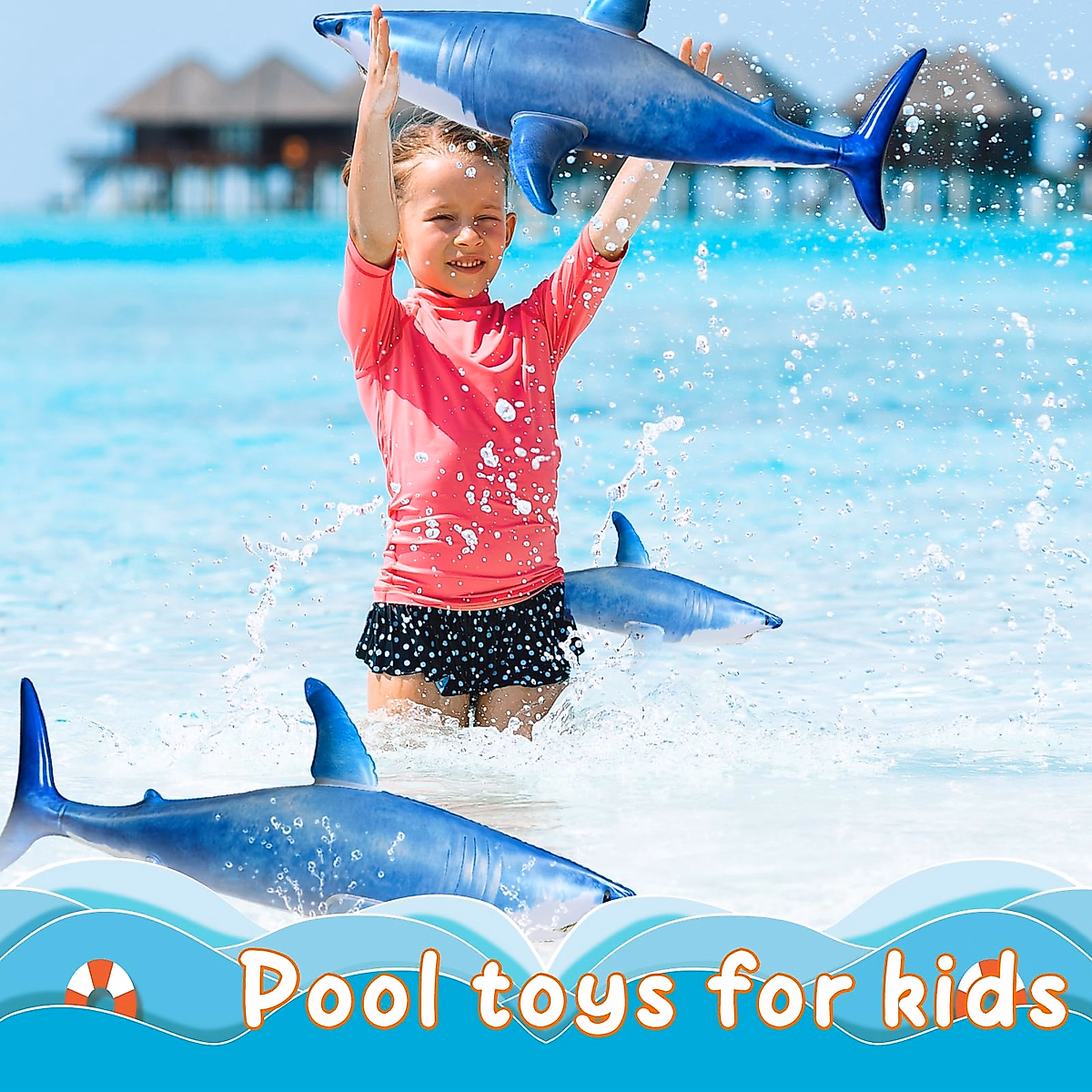 ILEISURELY 3PCS Inflatable Shark Pool Toys, 25 Inch Shark Pool Party Decorations for Birthday Pool Christmas, Party Favors Supplies Gift for Kids Adults