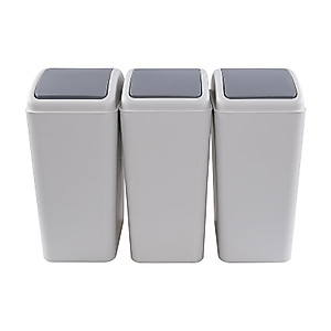 Asking 4.5 Gallon Small Trash Can with Swing-top Lid, 3-Pack Swing Plastic Waste Bin, Gray