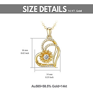 MOTIEL Sunflower Necklace 14K Yellow Gold Flower Pendant Necklace Moissanite Jewelry Flame Necklace-You are My Sunshine- Gift for Women Daughter Wife Birthday (Heart Sunflower)