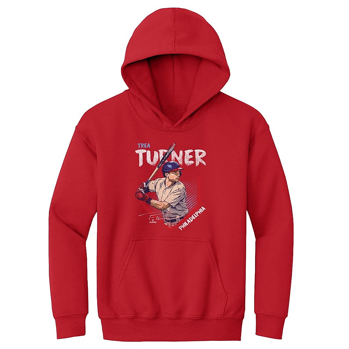 500 LEVEL Trea Turner Youth Sweatshirt (Youth Hoodie, Medium, Red) - Trea Turner Philadelphia Base WHT
