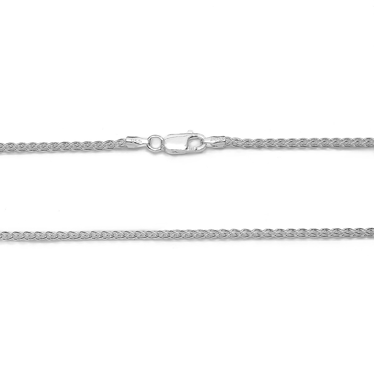 925 Sterling Silver Wheat Chain 2mm - Italian Spiga Sterling Silver Necklace Chain with Lobster Claw Clasp, Nickel Free 925 Silver Chain Necklace in lengths from 16-30 Inches
