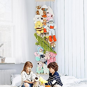 TOPHDY Stuffed Animal Storage Holder - 2 Layers Wall-Mounted Stuffed Animal Storage Ideas with Adjustbale Design for Nursery Play Room Kid's Room