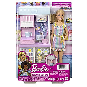 Barbie Careers Doll & Accessories, Ice Cream Shop Playset with Blonde Doll, Ice Cream Machine, Molds, Dough & More