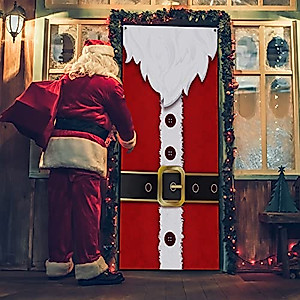Christmas Door Cover Santa Claus Door Cover Cloth Santa Suit Xmas Door Banner Backdrop Winter Holiday Door Cover for Christmas Eve New Year Home Party Decoration Supplies, 71 x 35 Inch