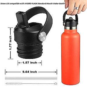 Straw Lid for Hydroflask, Lids with Straw for Hydro Flask 18 21 24 oz Standard Mouth, Replacement Sport Cap for HydroFlask Top Lid with Flexible Handle, Sport Water Bottle Cap Accessories, Black