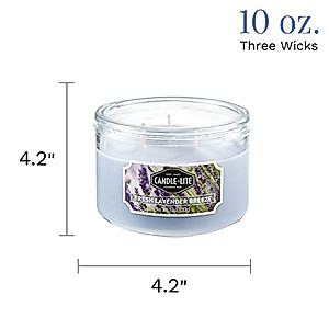 CANDLE-LITE Scented Fresh Lavender Breeze Fragrance, One 10oz. 3-Wick Aromatherapy Candle with 20-40 Hours of Burn Time, Light Purple Color, 10 oz