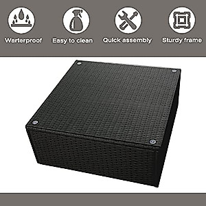 Betterland Patio Furniture Rattan Square Outdoor Coffee Tables, All-Weather Wicker Coffee Table with Tempered Glass Top for Living Room, Backyard, Balcony, Poolside, Garden (Black Brown)