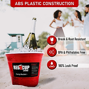 Reusable Red Party Bucket, Ice Bucket, Wine Cooler, Kitchen Set, Champagne Bucket, Wine Bucket, Beer Bucket, Snack Cup, Bottle Cooler, Ice Tub, BBQ Set, Large Ice Bucket | BPA Free | Strong & Sturdy