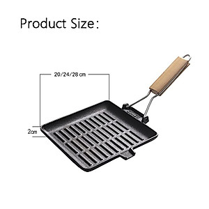 N/A Cast Iron Skillet Folding Handle Pan Grill Grill Fish Pan Household Frying Meat Striped Grill Pan Pan (Color : D, Size : 28cm)