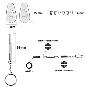Mr.ZzjOOj Eyeglasses Nose Pads, Upgraded Soft Silicone Air Chamber Eyeglass Nose Pads, 6 Pairs of Screw-in 15mm Glasses Nose Pad Set with Screws and Micro Screwdriver