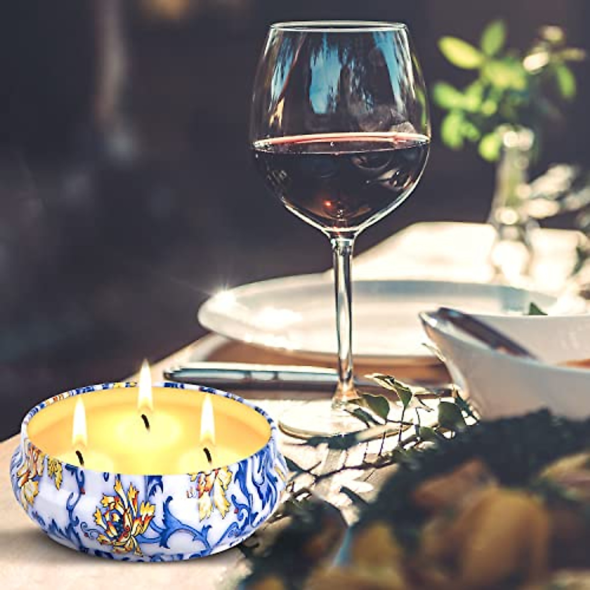 Hausware Citronella Candles Outdoor & Indoor, 4x5oz 3-Wick Scented Candles Gifts Set,Natural Soy Wax Portable Travel Tin Gift Set for Home Garden Patio Balcony Decorative