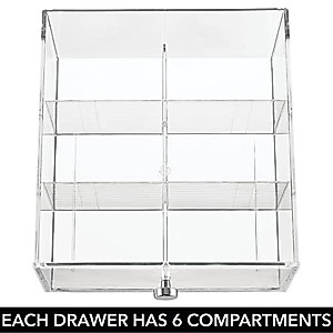 mDesign Plastic Wide Kitchen Pantry, Cabinet, Countertop Organizer Storage Station with 3 Drawers for Coffee, Tea, Sugar Packets, Sweeteners, Creamers, Drink Pods, Packets; 18 Sections - Clear