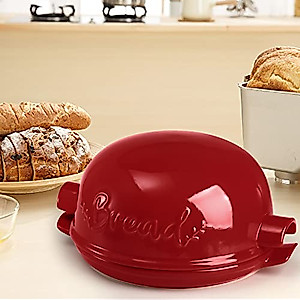 Okllen Bread Baker with Lid, Ceramic Large Bread Pot Cheese Potato Cooker, Oven Safe Bread Baking Pot Pan Multi Cooker for Home Bread Making, Red, 11.4" x7.5"