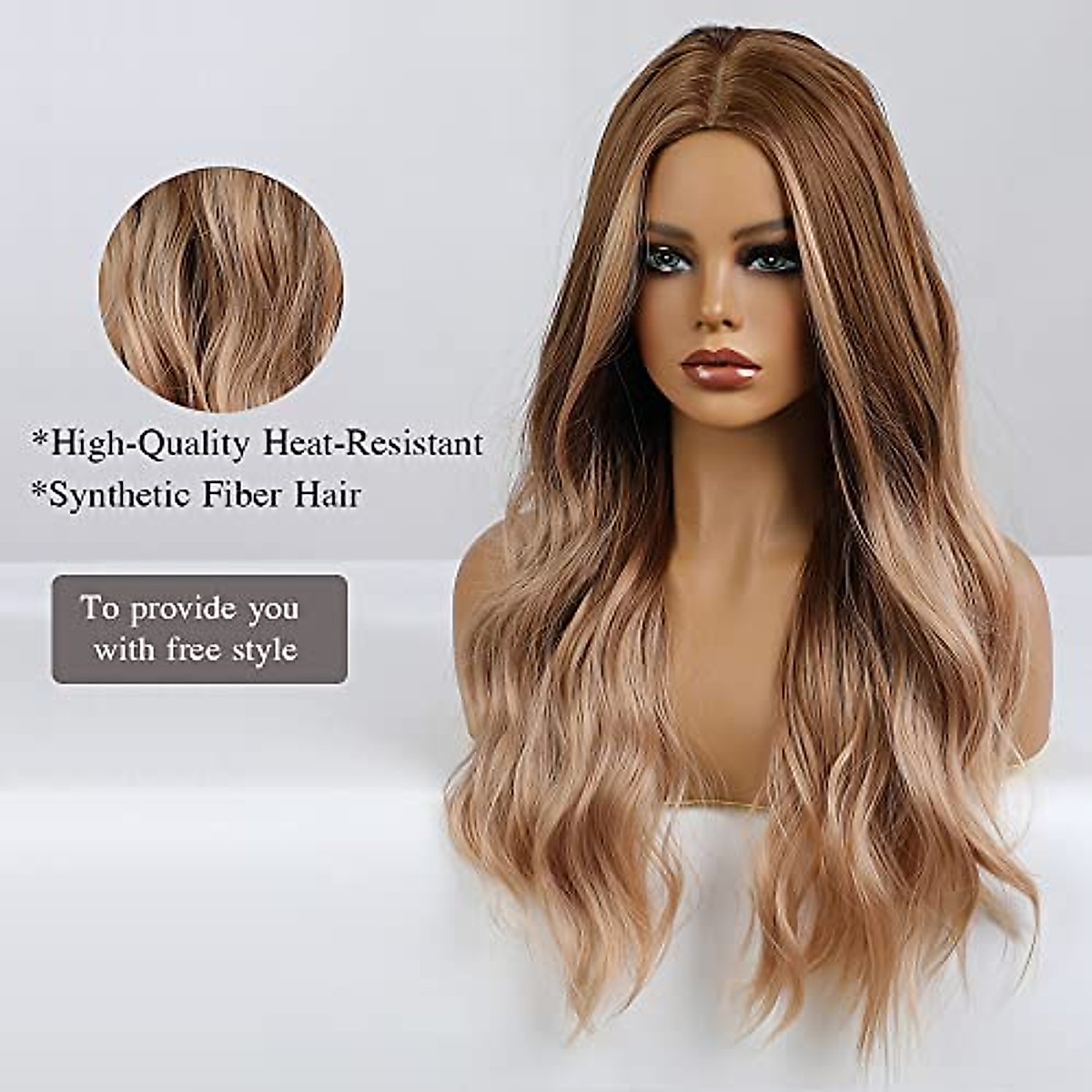 Esmee 24 Inches Long Wavy Wig Brown ombre Blonde Wigs Cosplay Party Wigs for Women Heat Resistant Fibre for Daily Party Use