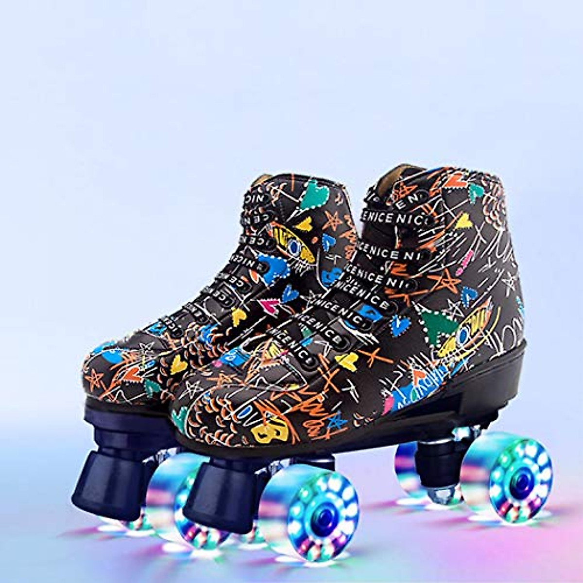 Gets Roller Skates, Classic High-top for Adult Outdoor Skating Light-Up Four-Wheel Roller Skates for Teens and Youth (Black with Light,9)