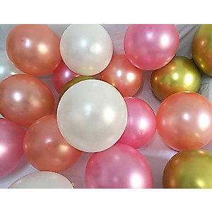 Baby Shower Decoration for Girls - Pink Rose Gold Baby Girl Shower Balloons with Rustic Banner Floral Pom Poms and Hanging Swirls Decor Kit(Gold+Pink)