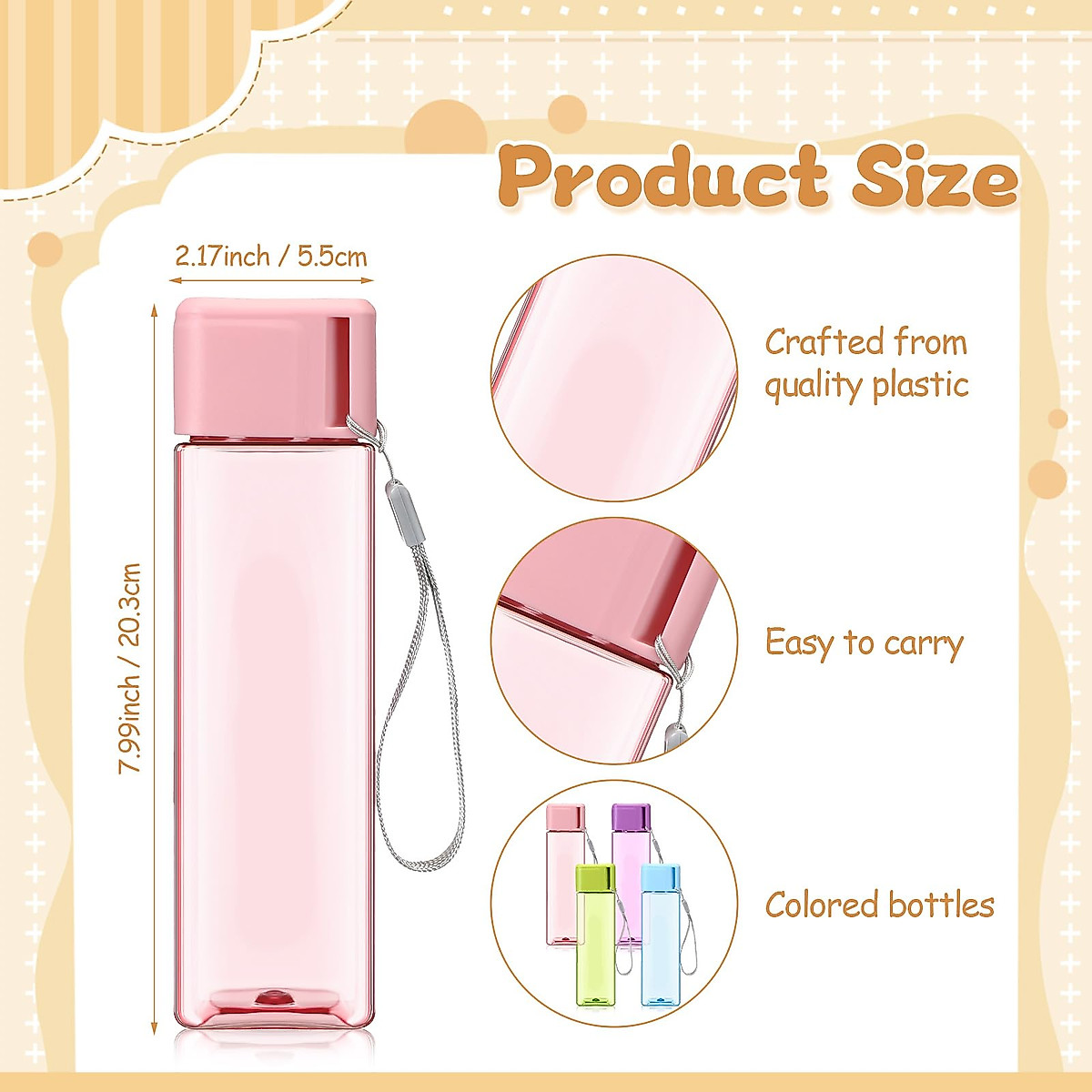 Mifoci 20 Pieces Water Bottle Bulk 17 oz Plastic Water Bottles Bulk Gym Sports Adults Reusable Large Drinking Cups for Outdoor Fitness(Colorful,Rectangle)