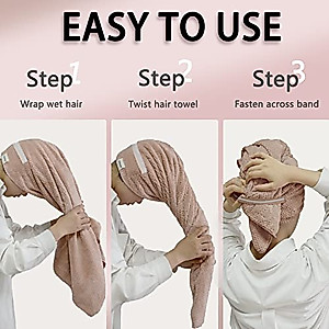 Chloven 2 Pack Extra Large Microfiber Hair Towel Wrap for Women,43 inch X 24 inch Anti Frizz Hair Drying Towel with Elastic Strap,Hair Wrap Towels Absorbent Quick Dry Hair Turbans for Drying Long Hair