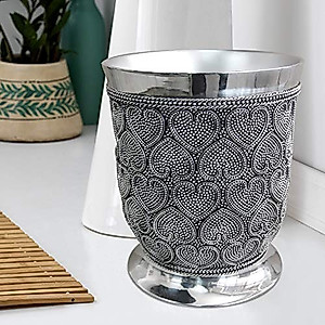 nu steel Beaded Heart Resin Decorative Small Trash Can Wastebasket, Garbage Container Bin for Bathrooms, Powder Rooms, Kitchens, Home Offices-Chrome, Large, Silver