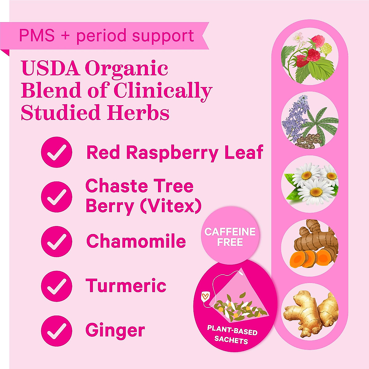Pink Stork Organic PMS Tea for Hormone Balance, Mood Swings, Bloating, and Period Regularity - 8 Herbs - Vitex, Red Raspberry Leaf, Chamomile - Caffeine-Free - 15 Sachets, Warm Cinnamon