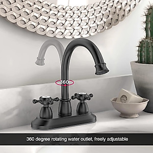 Bathroom Faucet 3 Hole, GOWIN Bathroom Faucet Matte Black,Bathroom Faucets for Sink 3 Hole,Bathroom Sink Faucet,4 Inch 2- Handle Sink Faucet with 360 Swivel Gooseneck,Drain Assembly