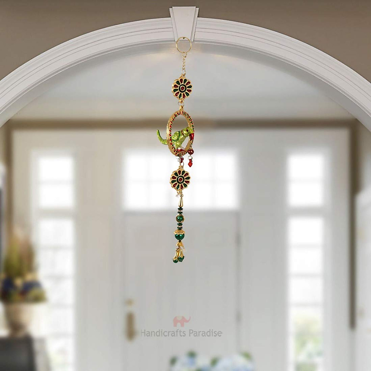 Handicrafts Paradise Door Hanging in Metal Parrot Shaped with Bells