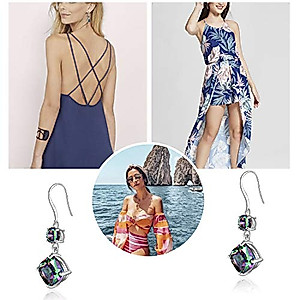 Mystic Fire Topaz Sterling Silver Dangle Earrings for Women - Crystal Rainbow Drop Earrings Christmas Gift SE0025W