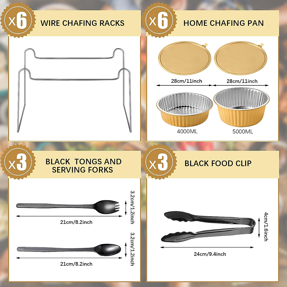 Tioncy 33 Pcs Large Disposable Chafing Dish Buffet Set Food Warmers Catering Supplies for Parties Including Chafing Wire Rack Stand Kit, Aluminum Water Pans, Food Pans, Serving Utensils