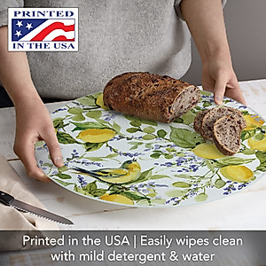 CounterArt Watercolor Lemons 4mm Heat Tolerant Round Tempered Glass Cutting Board 16" Round Manufactured in the USA Food Preparation Board, Cake Plate, Pizza Stand