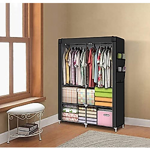 YOUUD Wardrobe Storage Closet Clothes Portable Wardrobe Storage Closet Portable Closet Organizer Portable Closets Wardrobe Closet Organizer Shelf Wardrobe Clothes Organizer Standing Closet Black