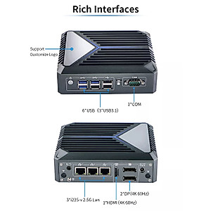 Micro Firewall Appliance 3 Intel I225-V 2.5GbE NIC Ports Fanless Mini PC, Intel Celeron J6412 Quad Core, Support AES-NI,TPM2.0 2xDP 1xHDMI 1xCOM 6xUSB, 16GB DDR4,256GB M.2 SSD