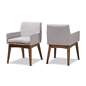Baxton Studio Nexus Mid-Century Modern Walnut Wood Finishing Greyish Beige Fabric Dining Armchair