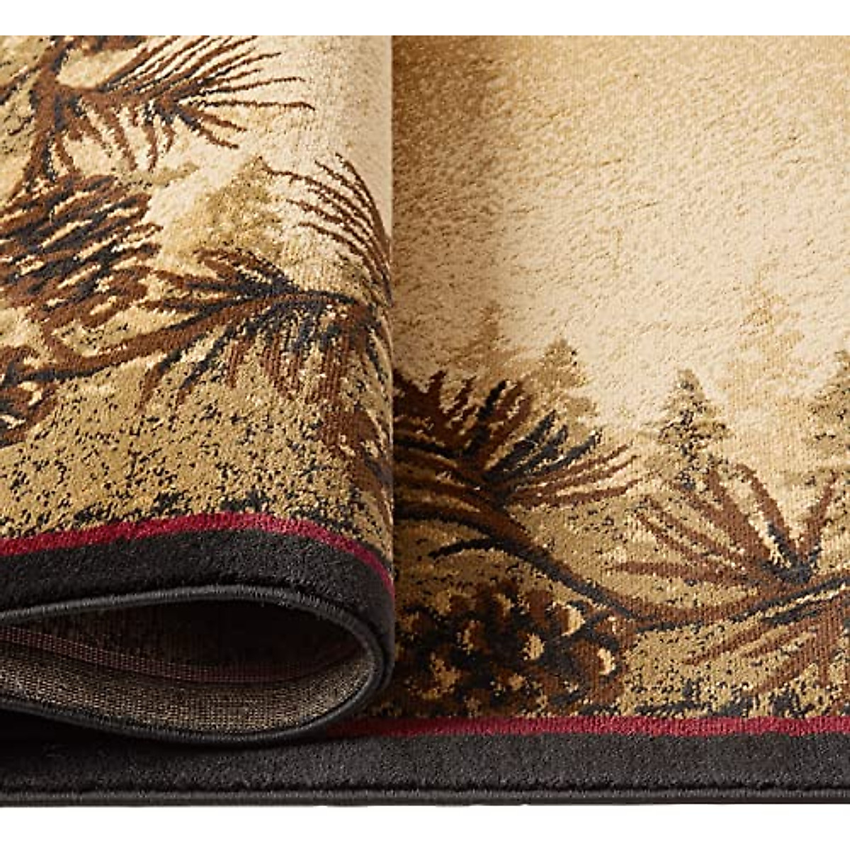 Rustic Lodge Pine Cone Border Brown 5x7 Area Rug, 5'3x7'3