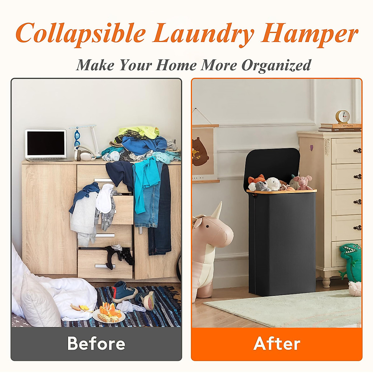 YCJYZLF Large Laundry Hamper with Lid and Bamboo Handles,Tall Collapsible Laundry Basket with Lid and Removable Laundry Bag,Foldable Clothes Hampers for Laundry,Bedroom,Dorm,Towels,Toys (100L,Black)