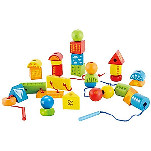 Hape String Shapes Wooden Toy Blocks in 32 Pieces, 3+ Years, Water Based Paint, String