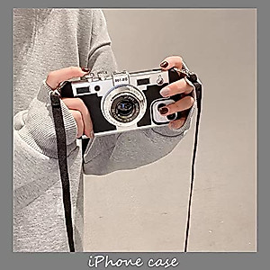 Yatchen Emily in Paris Phone Case for iPhone 13 Pro Max Cute 3D Vintage Camera Phone Case with Lanyard Adjustable Shoulder Strap Unique Cool Silicone PC Case for iPhone 13 Pro Max Girls Women Black