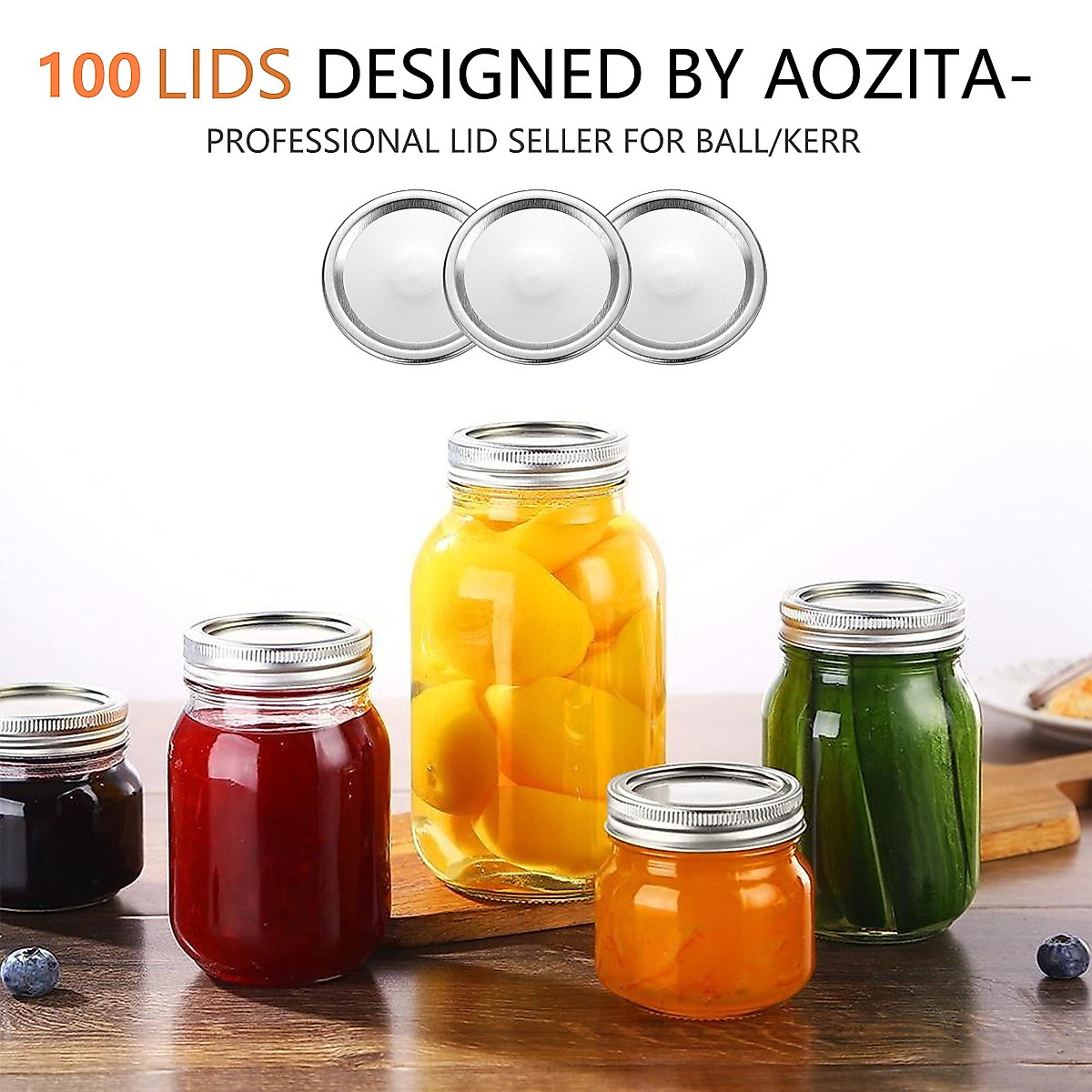 Canning Lids for Ball, Kerr Jars - Split-Type Metal Mason Jar Lids for Canning - Food Grade Material, 100% Fit & Airtight for Wide Mouth Jars (86mm Wide Mouth（100 Pcs）)