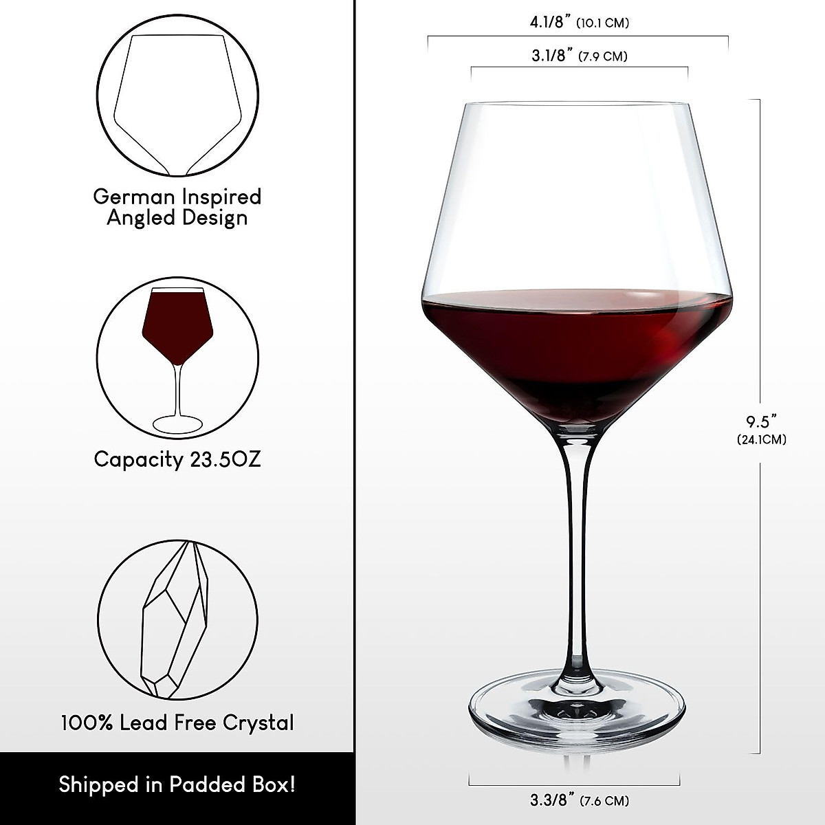 Mainstream Source Red Wine Glasses, Modern Renaissance Collection – Contemporary European Style Crystal Wine Glasses with Long Stems, Lead-Free (23.5 oz, Set of 4)