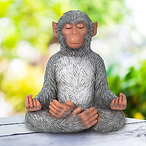 mildahjoy Meditating Zen Yoga Monkey Garden Decorations Statues Indoor Outdoor Hand Painted Resin Animal Yoga Figurine in Zen Meditation Lotus Pose - 9 Inch Tall