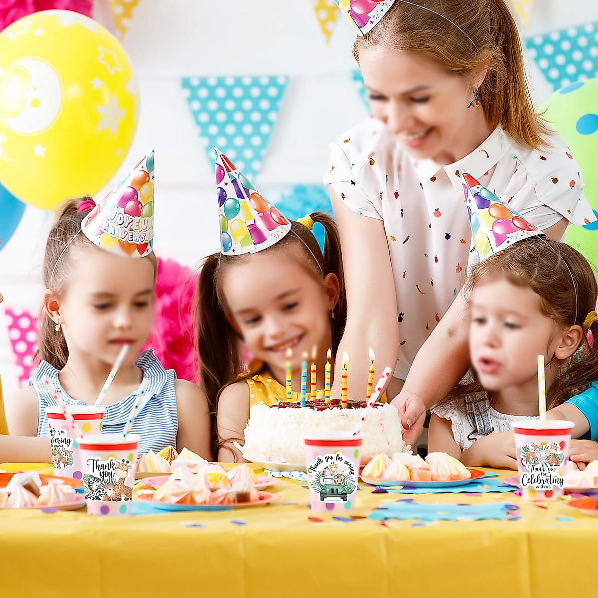 Cute Thank You for Celebrating with Us Jungle Safari Baby Shower Thank You Stickers Labels,Wild Animals Party Stickers for Wild Animals Theme Baby Shower Birthday Party Favor Label Decorations