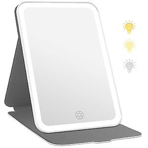 Rechargeable Travel Makeup Mirror with 72 Led Lights, Portable Lighted Mirror, 3 Color Lighting, Dimmable Touch Screen, Tabletop LED Folding Vanity Mirror, Women Gift, Travel Essentials