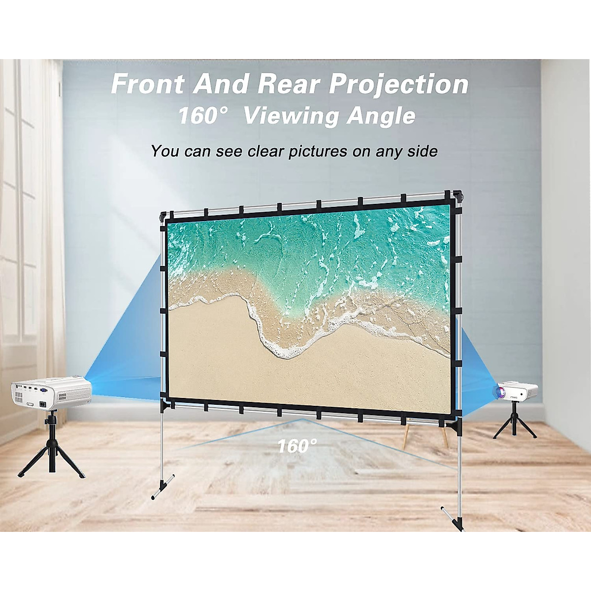 XHYCPY Projection Screen with Stand 100 inch Projector Screen Foldable Portable 16:9 4K HD Movie Screen with Carry Bag for Home Theater Outdoor Indoor Support Double Sided Projection