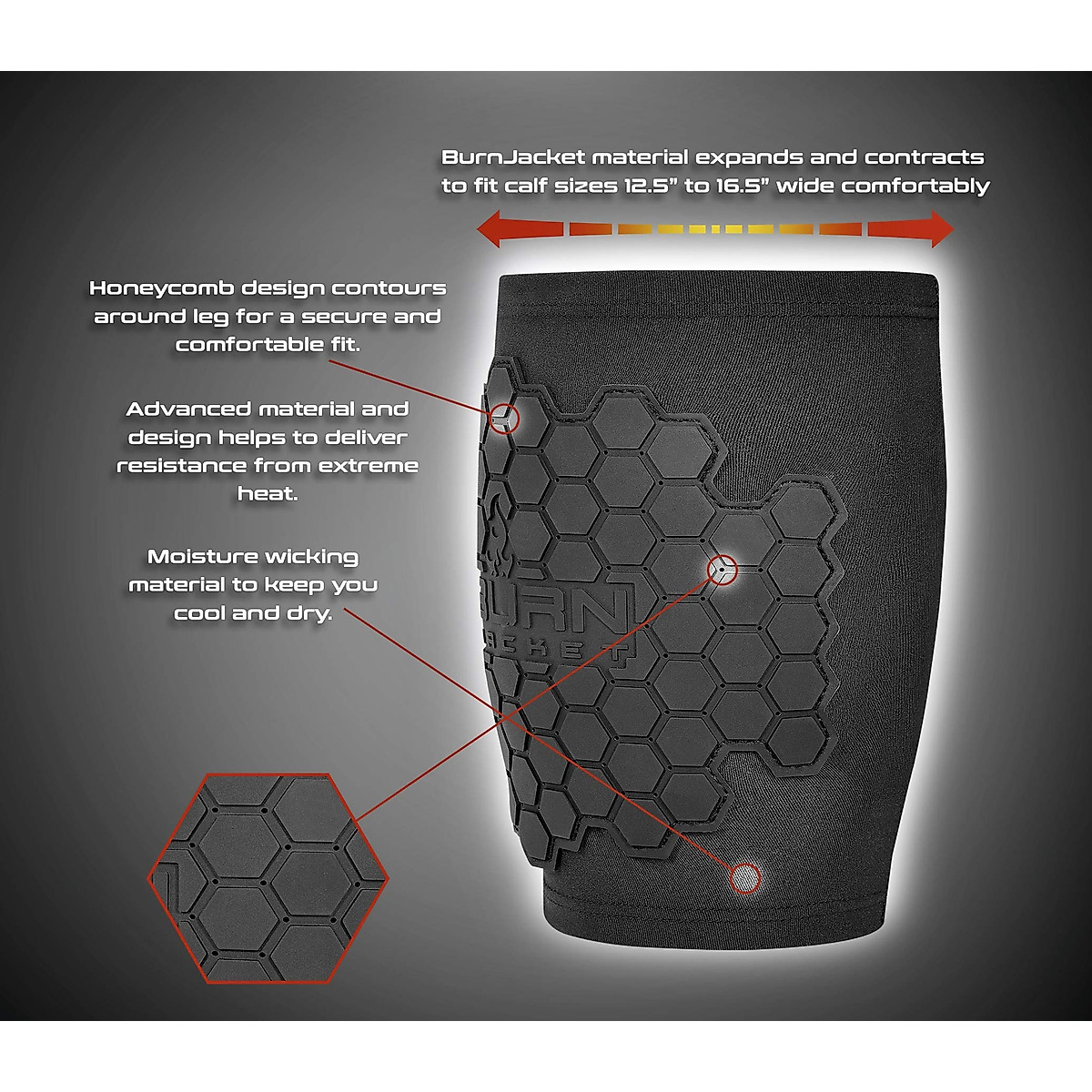 BurnJacket motorcycle exhaust pipe burn protective sleeve leg guard (12.5-16 inch wide fit)