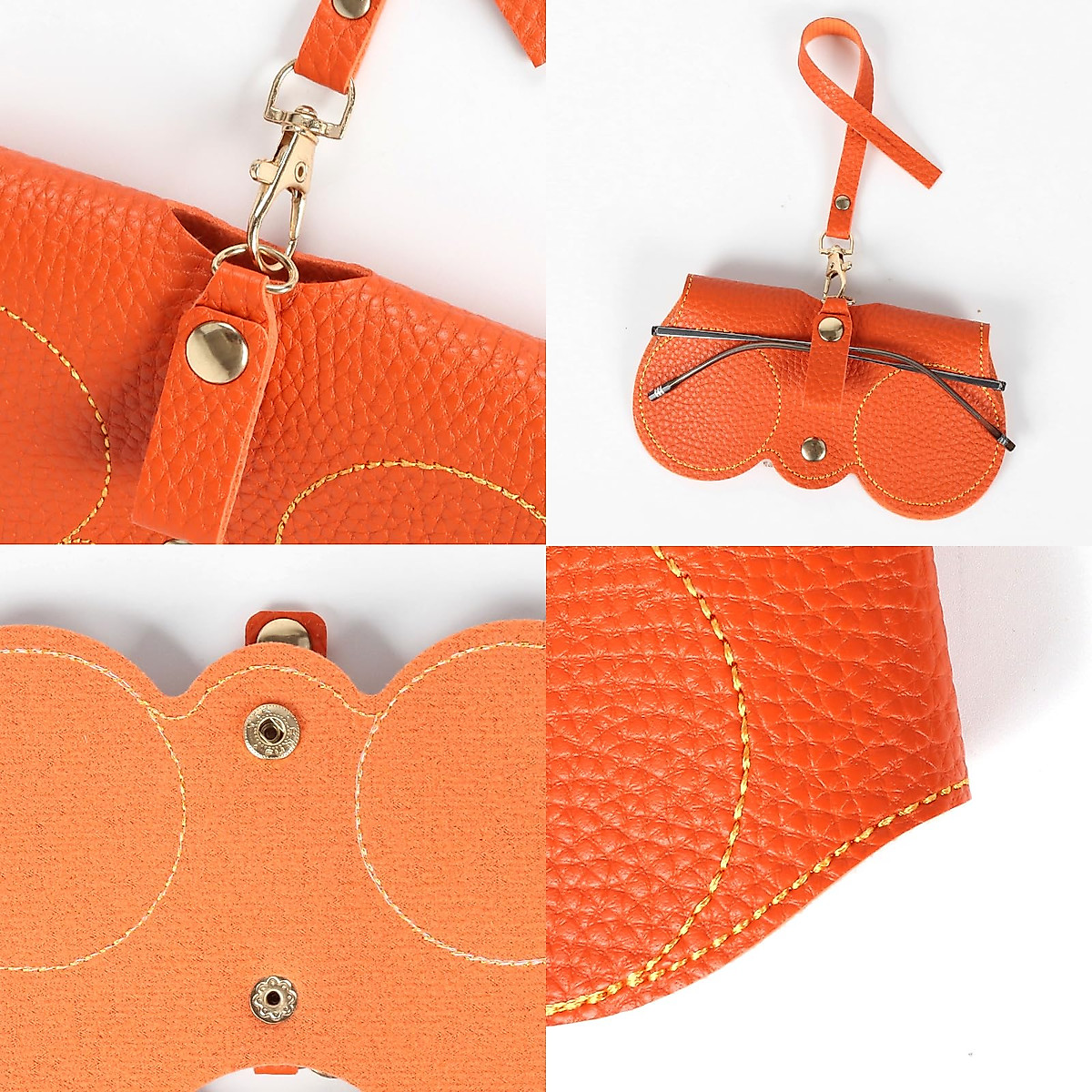 Chfory Soft Leather Sunglasses Bag, Portable Leather Glasses Case Holder Sunglasses Pouch, glasses Organizer Bag with Strap (Black+Orange+Brown+Gray+Coffee)